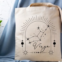 Virgo Tote Bag, Astrological Black Canvas Tote Bag, Zodiac Tote Bag ...