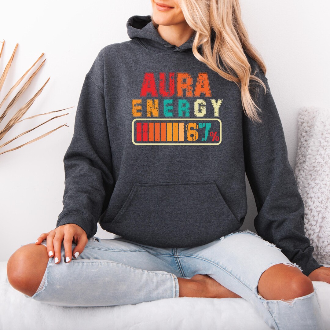 Aura Energy Hoodie, Cozy Graphic Sweatshirt With Distressed Battery ...