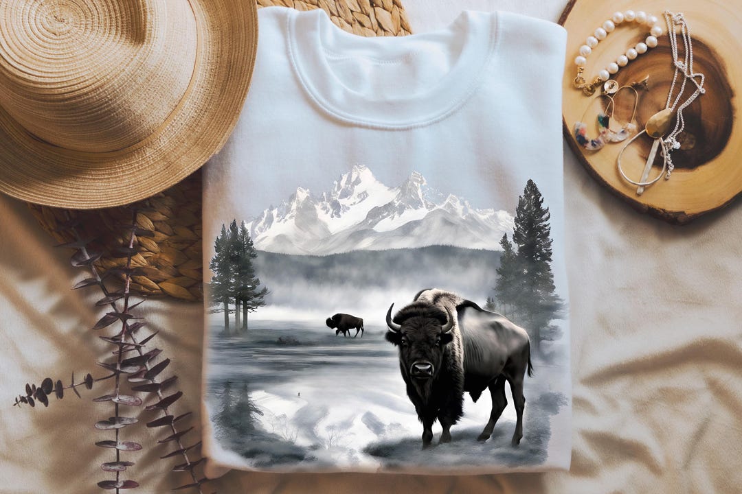 Retro Bison Roaming A Geyser Basin Sweatshirt - 90s Bull Buffalo ...