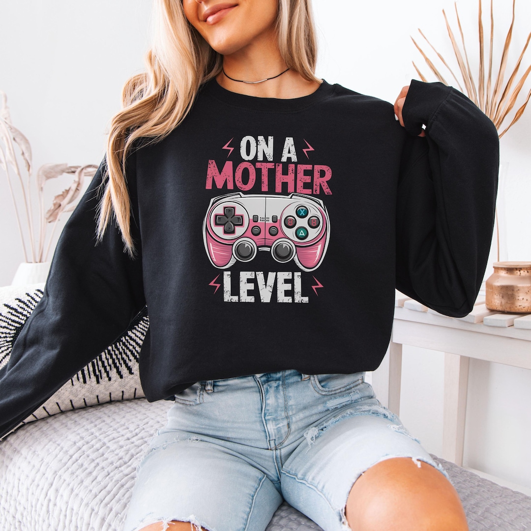 On A Mother Gamer Level T-shirt, Funny Gaming Mom Shirt, Cozy Oversized ...