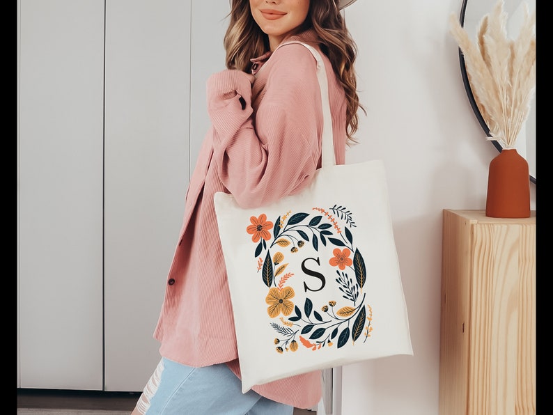 Personalized Floral Monogram Canvas Tote Bag: Hand-painted Initial - Etsy