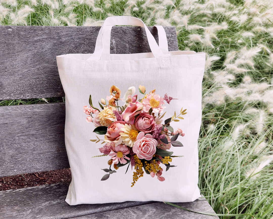 Flower Bouquet Tote Bags, Pressed Flowers, Nature Lover Gift, Bunch of ...