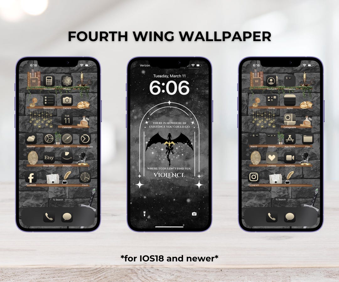 Fourth Wing Bookshelf iPhone Wallpaper | Booktok Inspired Lock Screen ...