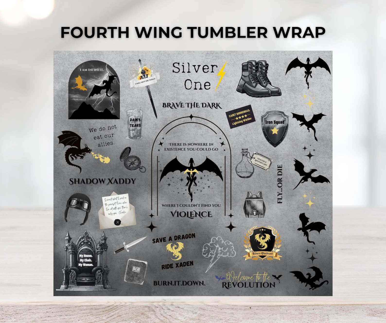 Fourth Wing Tumbler Wrap PNG | Iron Flame & Onyx Storm Cup Wrap ...