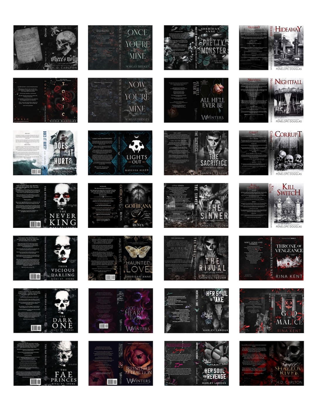 DARK ROMANCE Pre-filled Mini Book Covers 100 Popular Dark/mafia Romance ...