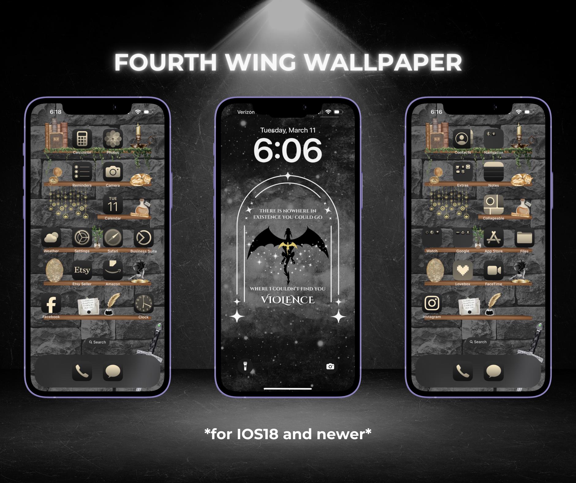 Fourth Wing Bookshelf iPhone Wallpaper | Booktok Inspired Lock Screen ...