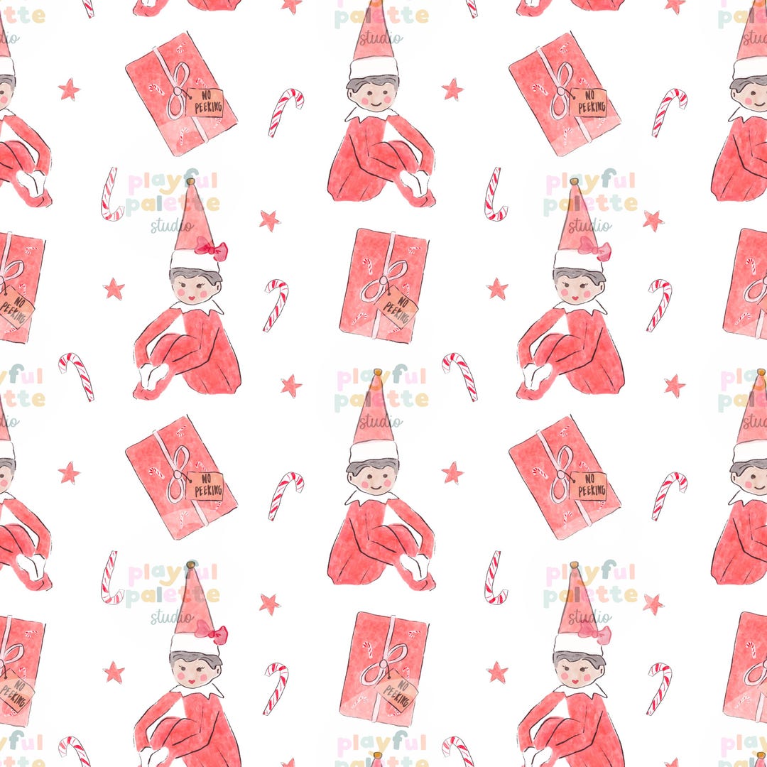 Hide and Seek Elf Christmas Seamless Pattern, Jolly Elves Holiday ...
