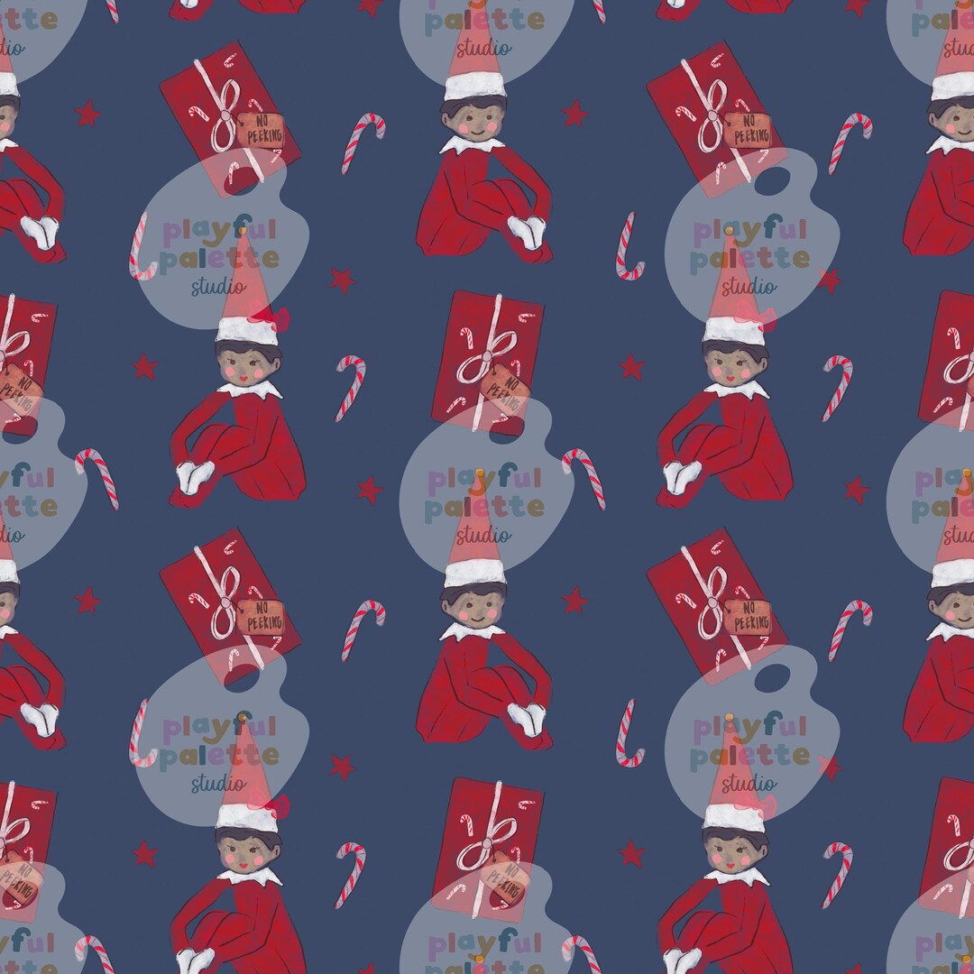 Hide and Seek Elf Christmas Seamless Pattern, Jolly Elves Holiday ...