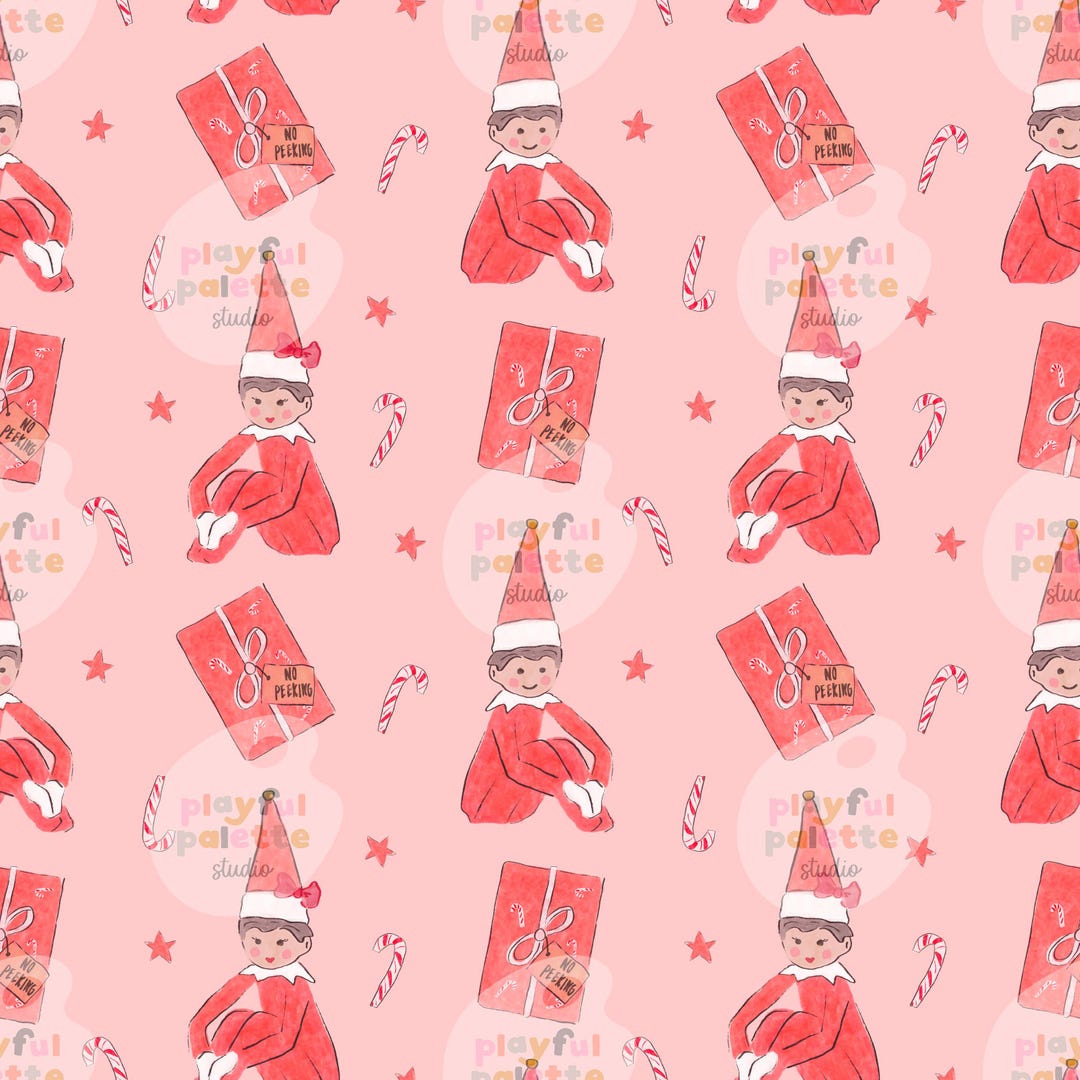 Hide and Seek Elf Christmas Seamless Pattern, Jolly Elves Holiday ...
