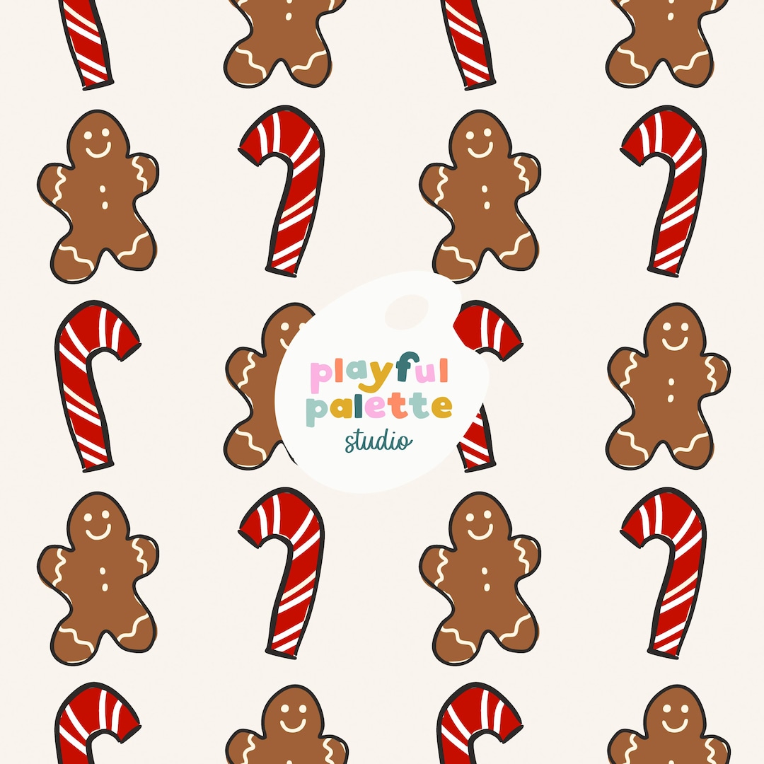 Gingerbread Candy Canes Christmas Holiday Seamless Pattern, Gingerbread ...
