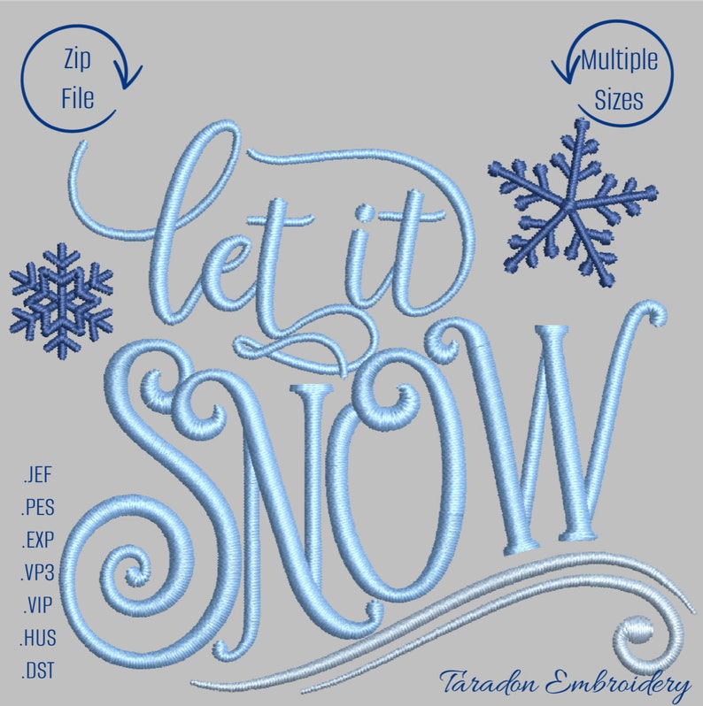 Let It Snow Wintery Machine Embroidery Design Saying, Classy Design to ...