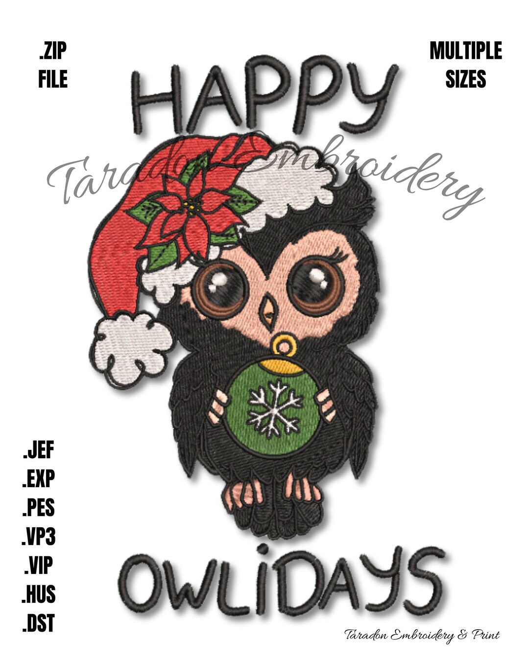 Happy Owlidays Embroidery Design – Cute Christmas Owl (digital Download ...