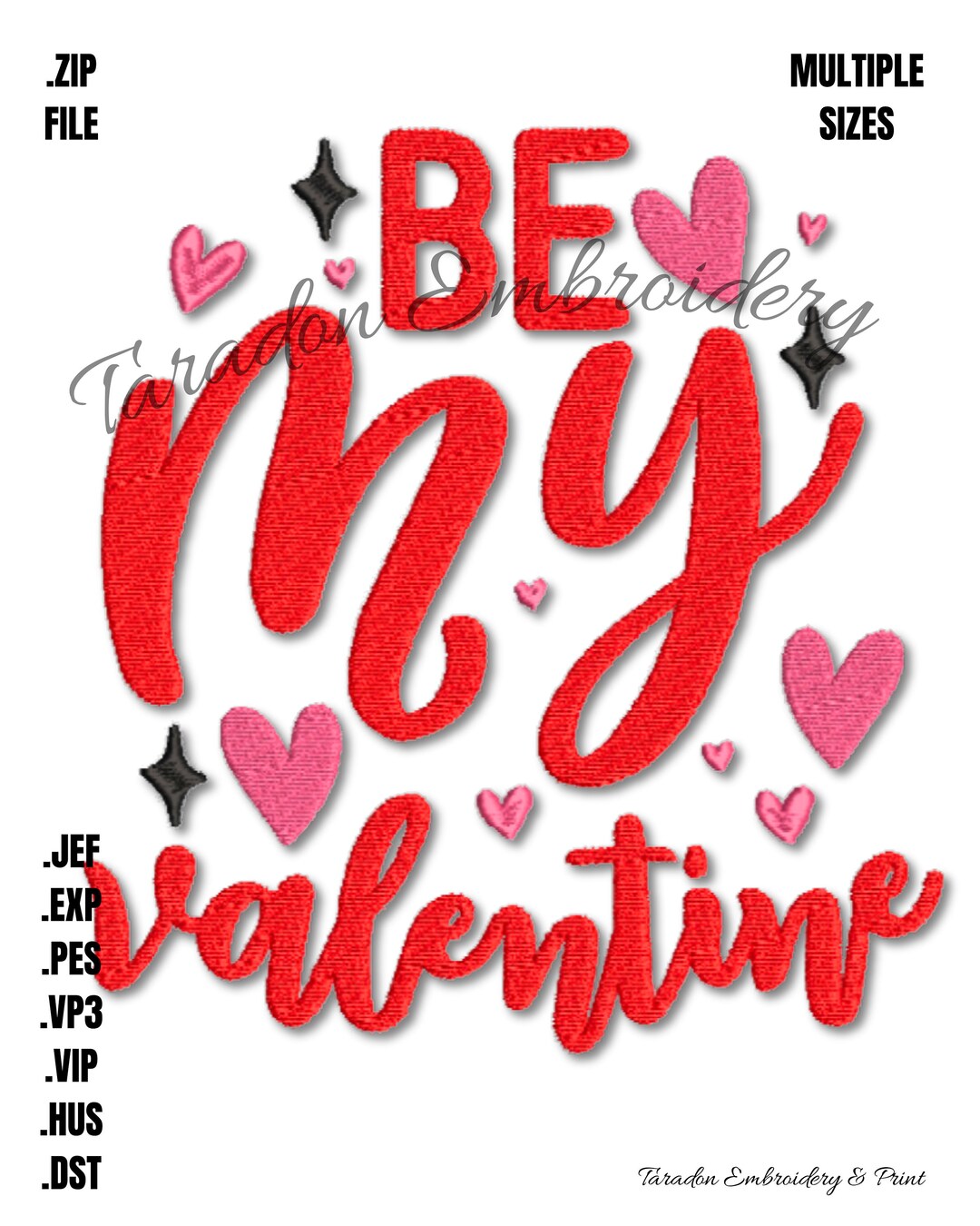 Be My Valentine Machine Embroidery Design: Hearts & Stars (instant ...
