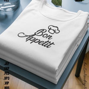 Bon Appétit Embroidery Design: Elegant Script, Chef Hat (digital ...