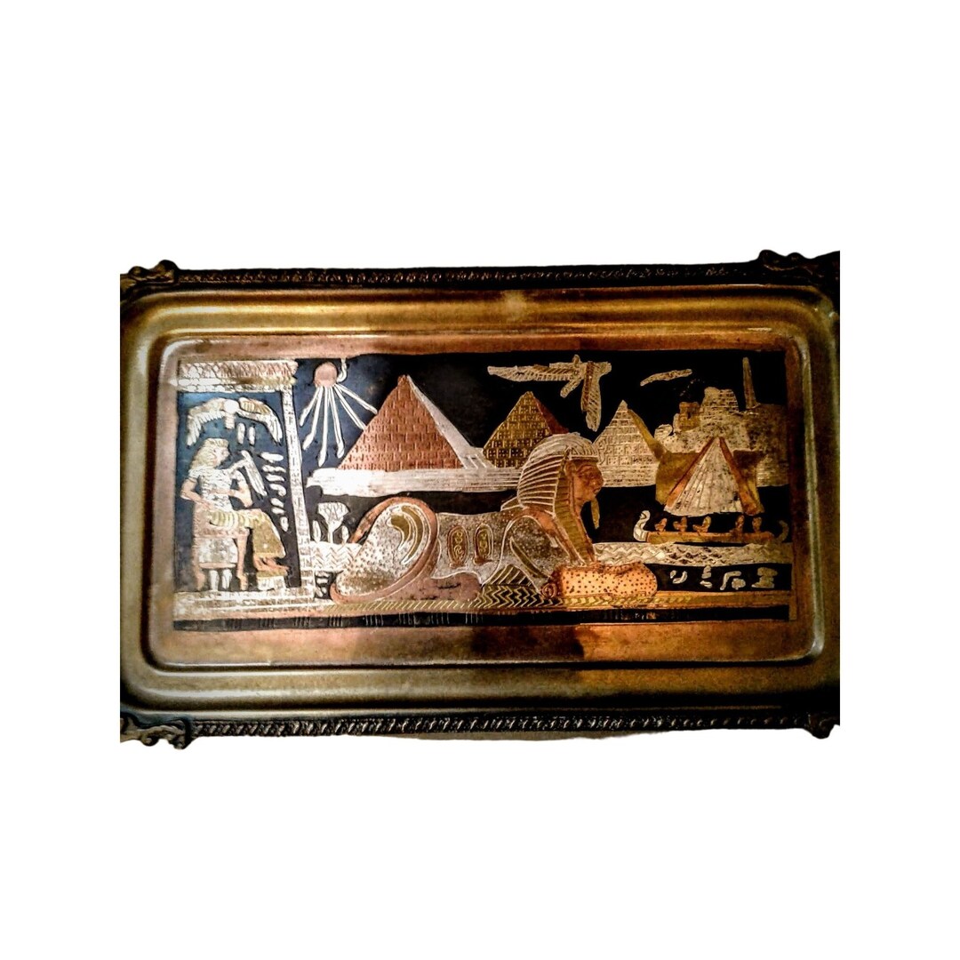 Egyptian Vintage Set Tray 7piece Plaque, Engraved Hieroglyphic Design ...