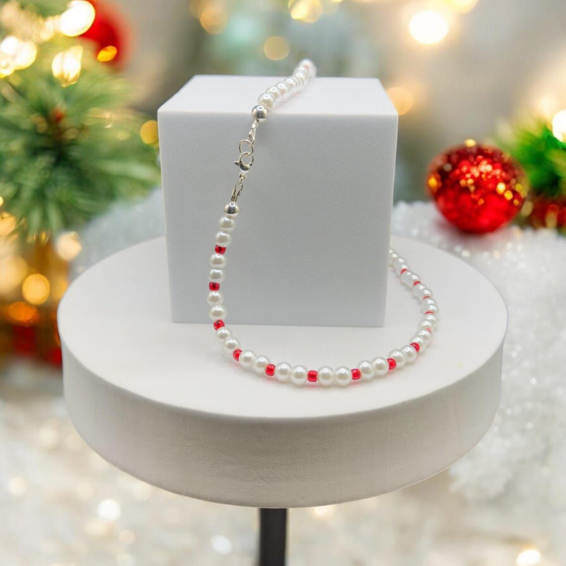 Hope - Pearl and Red Beaded Necklace - Etsy