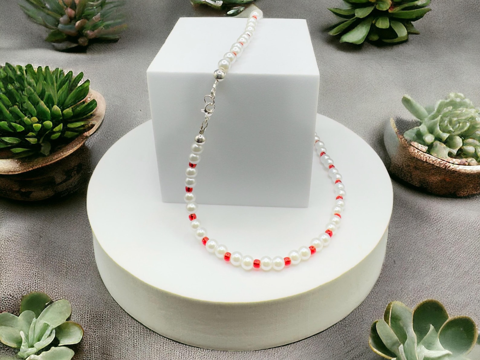 Hope - Pearl and Red Beaded Necklace - Etsy