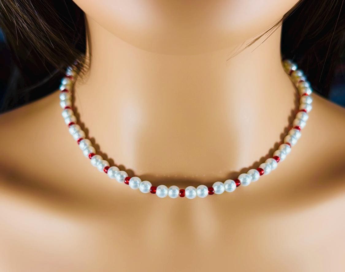 Hope - Pearl and Red Beaded Necklace - Etsy