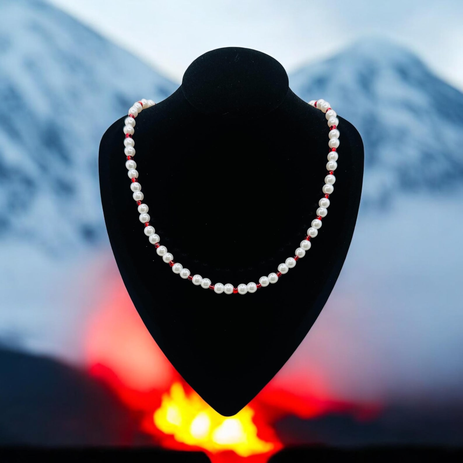 Hope - Pearl and Red Beaded Necklace - Etsy