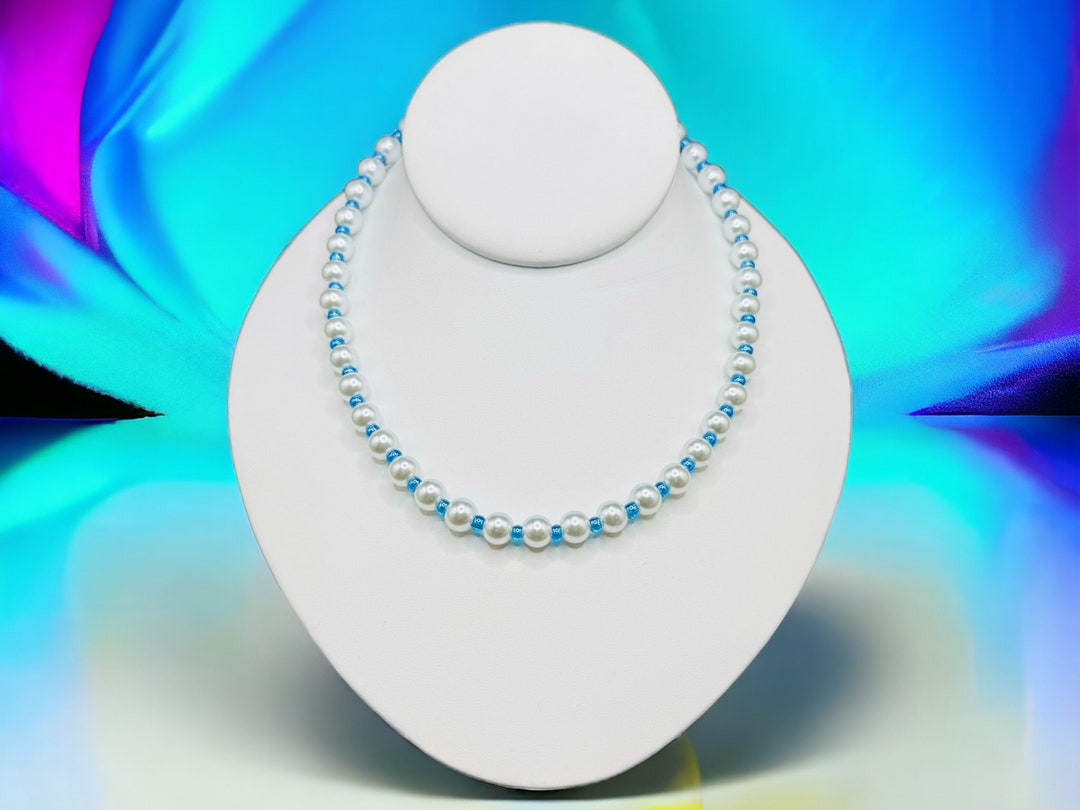 Tracey - Pearl Beaded Necklace With Aqua Accents - Etsy