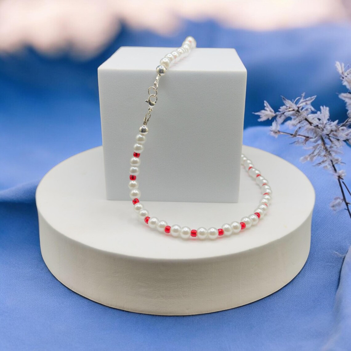 Hope - Pearl and Red Beaded Necklace - Etsy