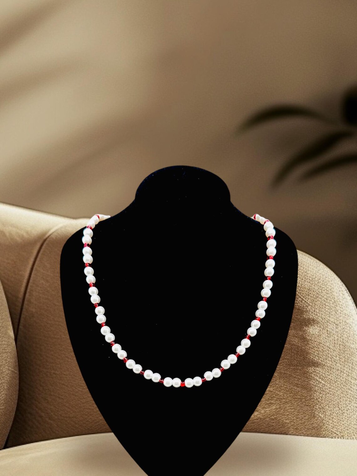 Hope - Pearl and Red Beaded Necklace - Etsy