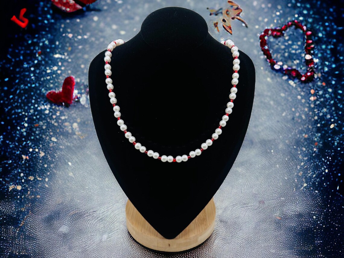 Hope - Pearl and Red Beaded Necklace - Etsy