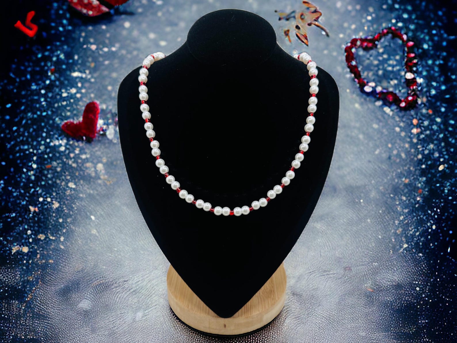 Hope - Pearl and Red Beaded Necklace - Etsy