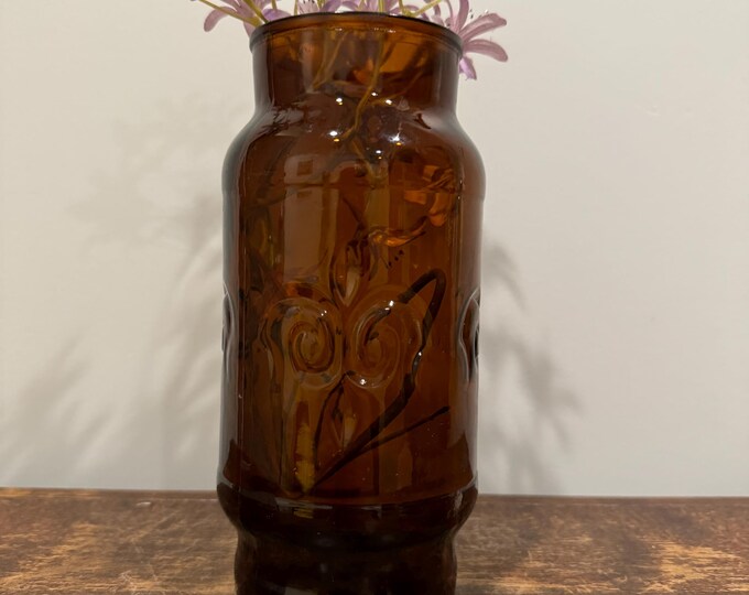 Vintage Borden Cremora Amber Glass Fleur Di Lis Cannister Vase - Etsy