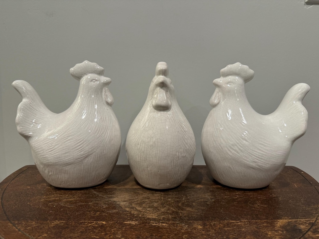 Vintage White Ceramic Chicken Figure - Etsy