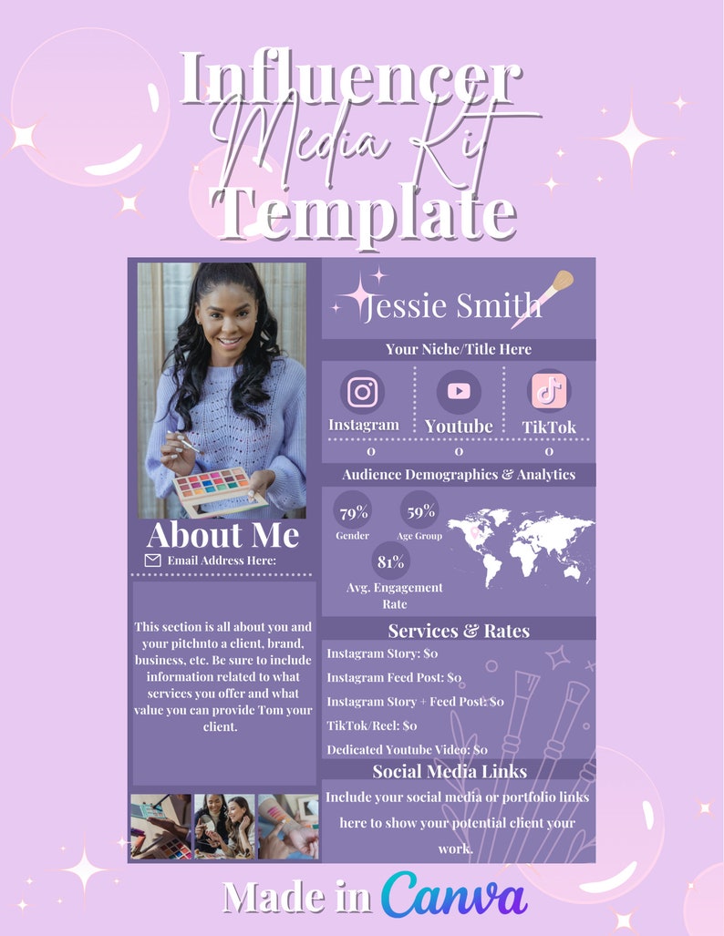 Influencer Media Kit Template Canva Template Content - Etsy