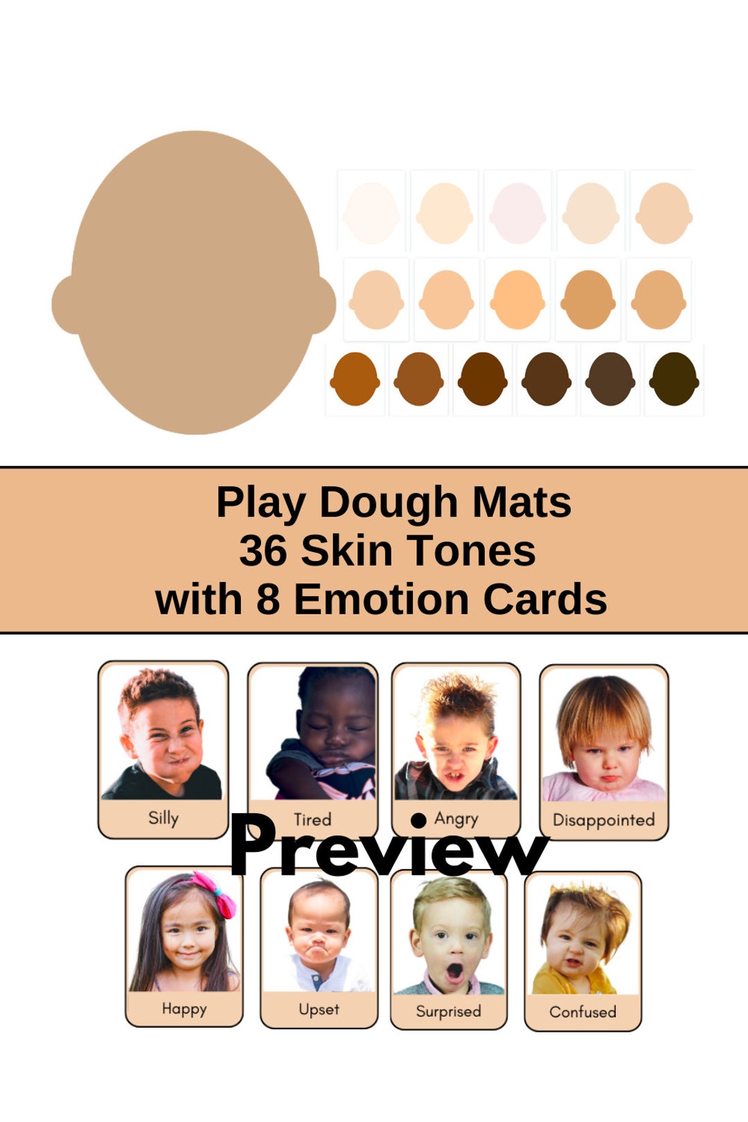 Play Dough Mats: 36 Skin Tones With 8 Emotion Cards - Etsy