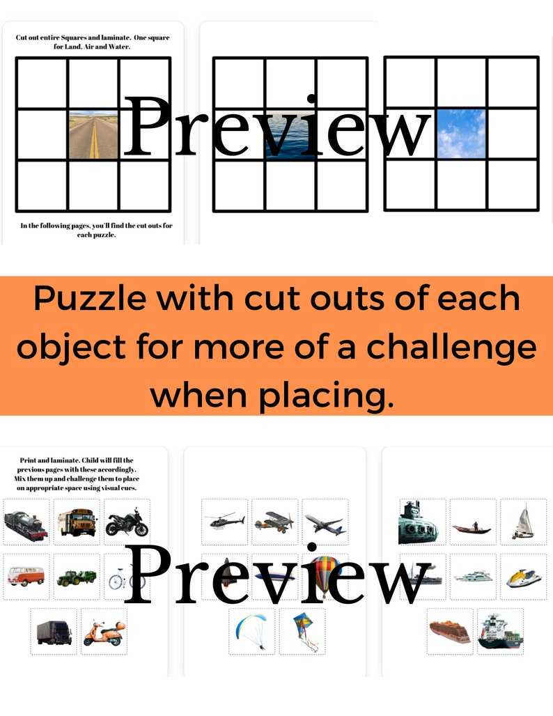 Bilingual Land, Air, Water Activity With Flashcards and Puzzle - Etsy