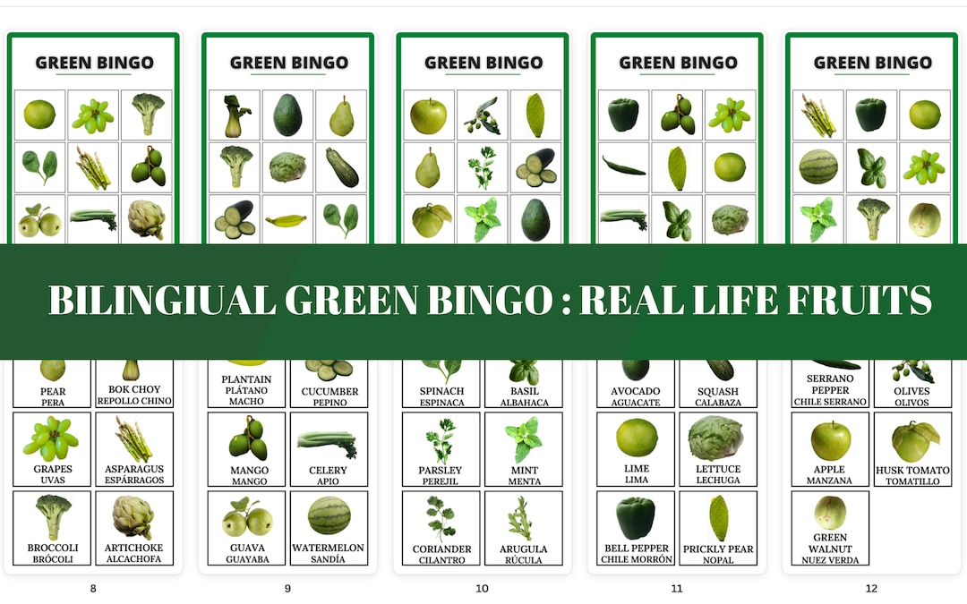 Bilingual Green Bingo: Real Life Fruits, Herbs, Vegetables - Etsy