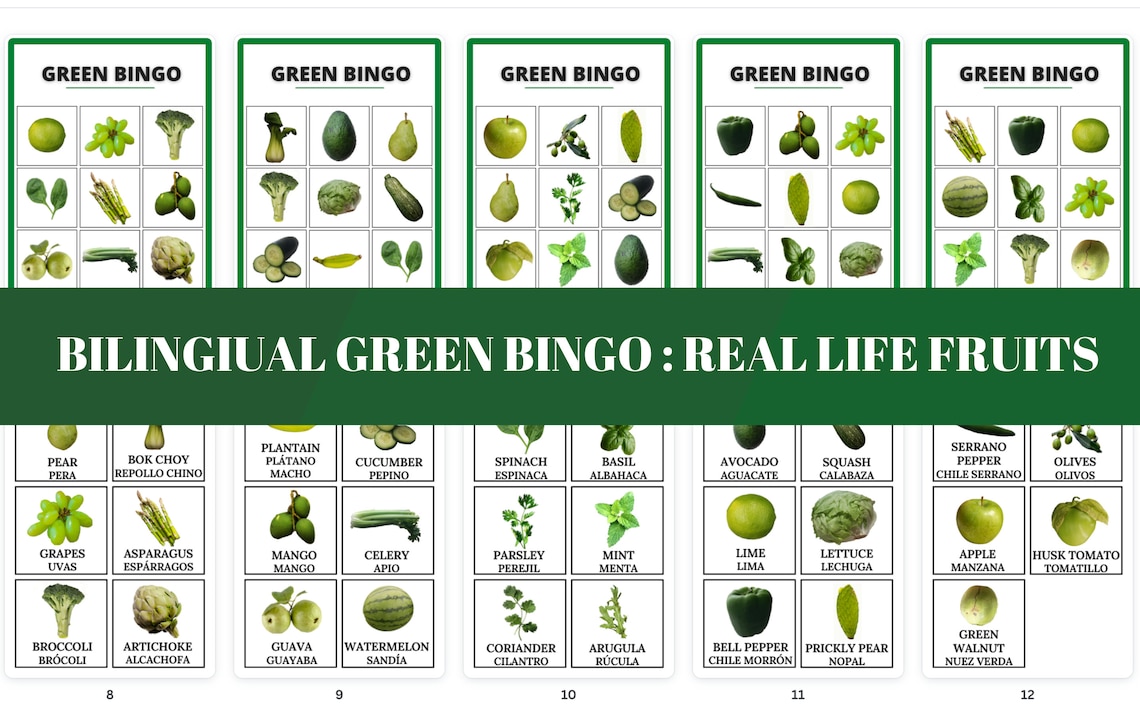 Bilingual Green Bingo: Real Life Fruits, Herbs, Vegetables - Etsy