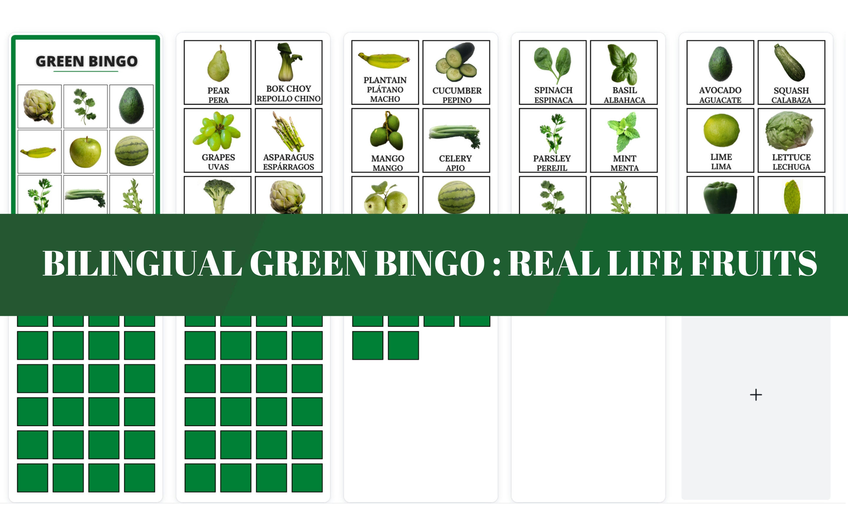 Bilingual Green Bingo: Real Life Fruits, Herbs, Vegetables - Etsy
