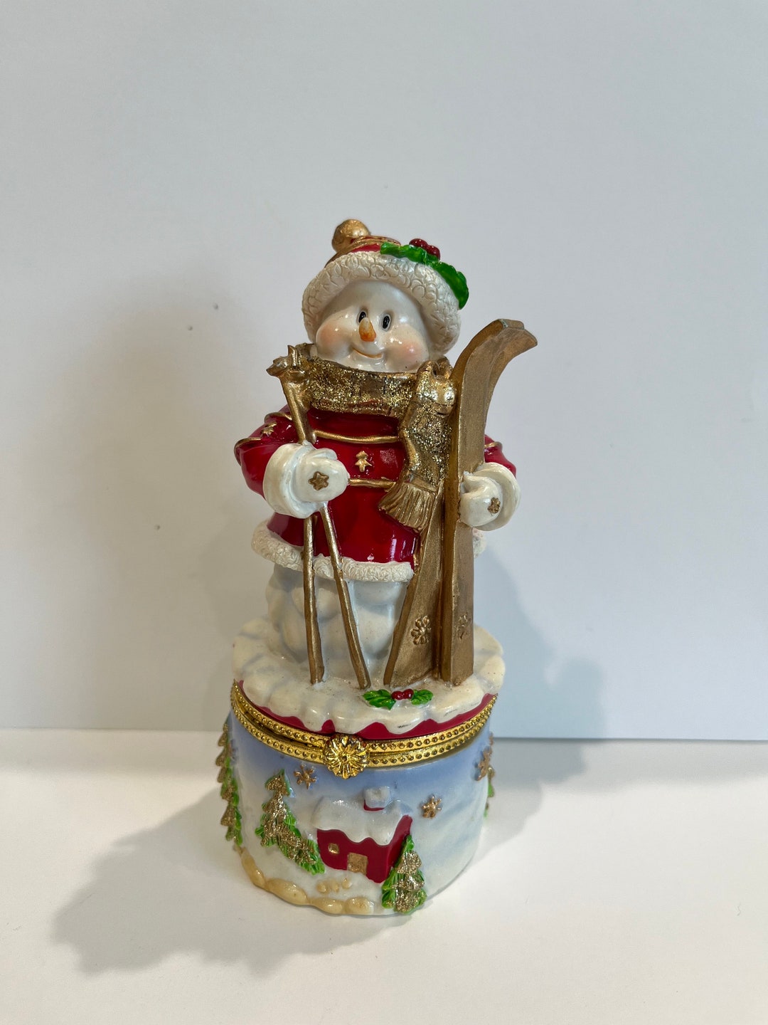 Glittery Snowman Ski Trinket Box Christmas Present Trinket Inside ...