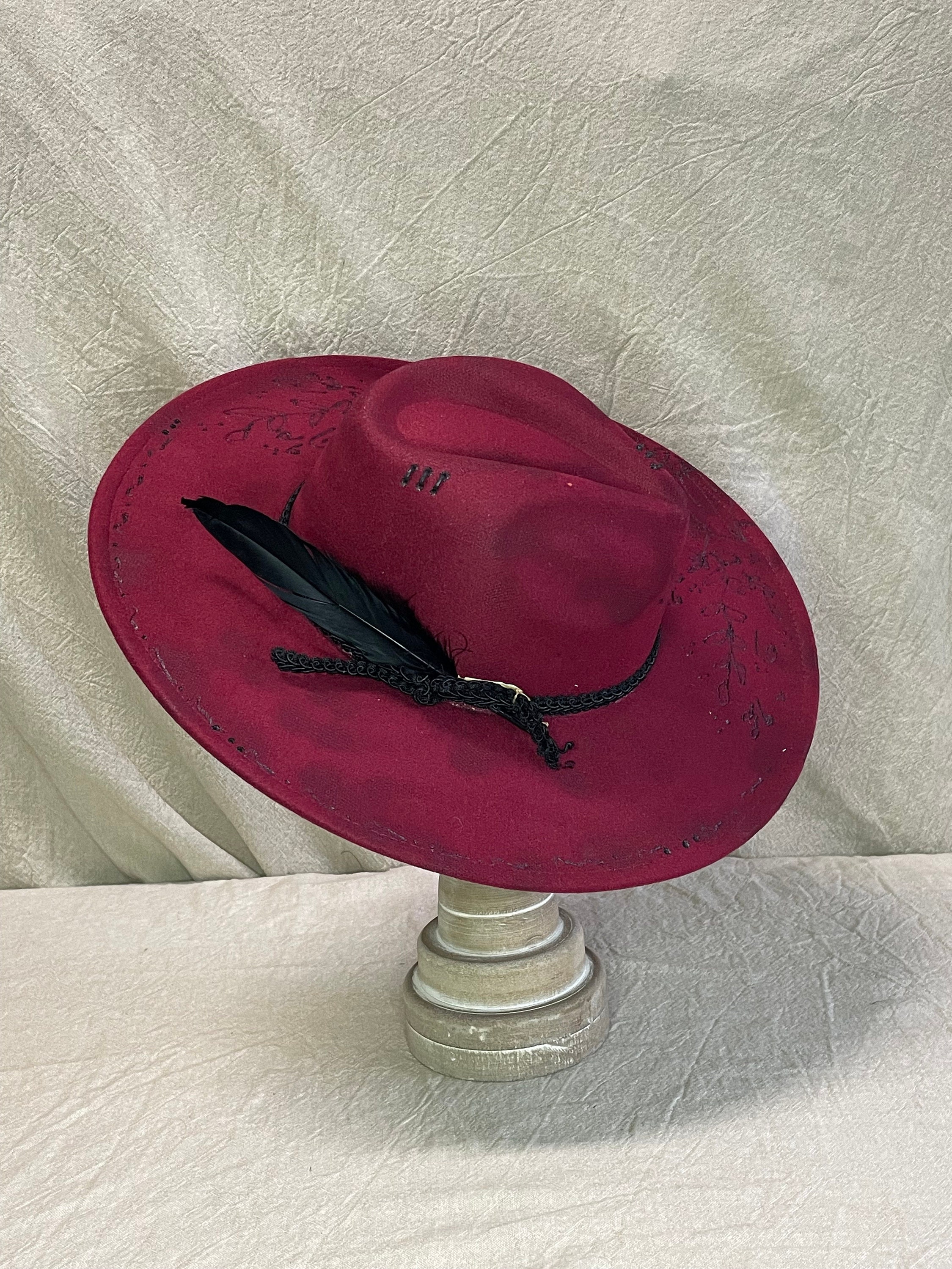 Maroon Wide Brim Fedora - Etsy