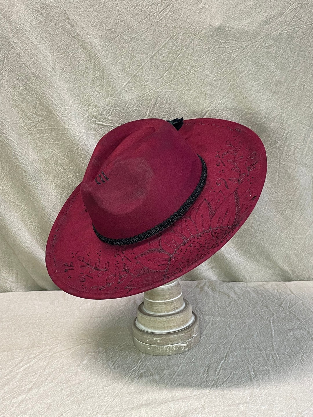 Maroon Wide Brim Fedora - Etsy