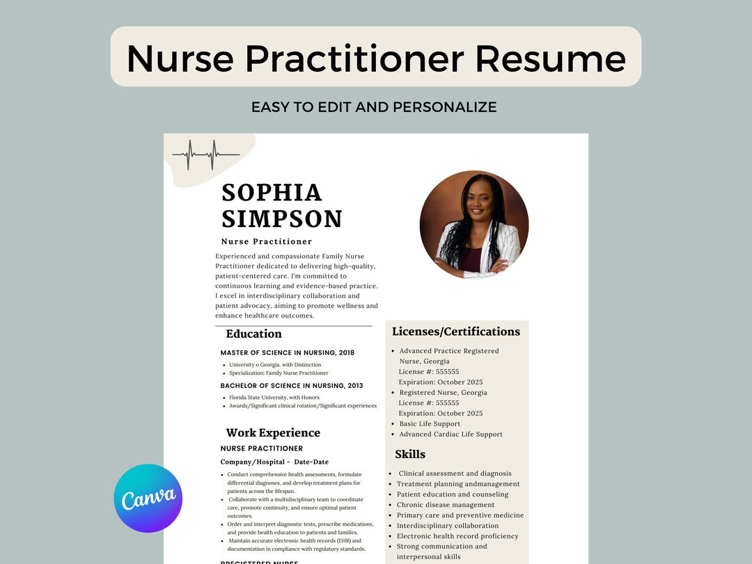 Nurse Resume Template Nurse Practitioner Resume Template - Etsy