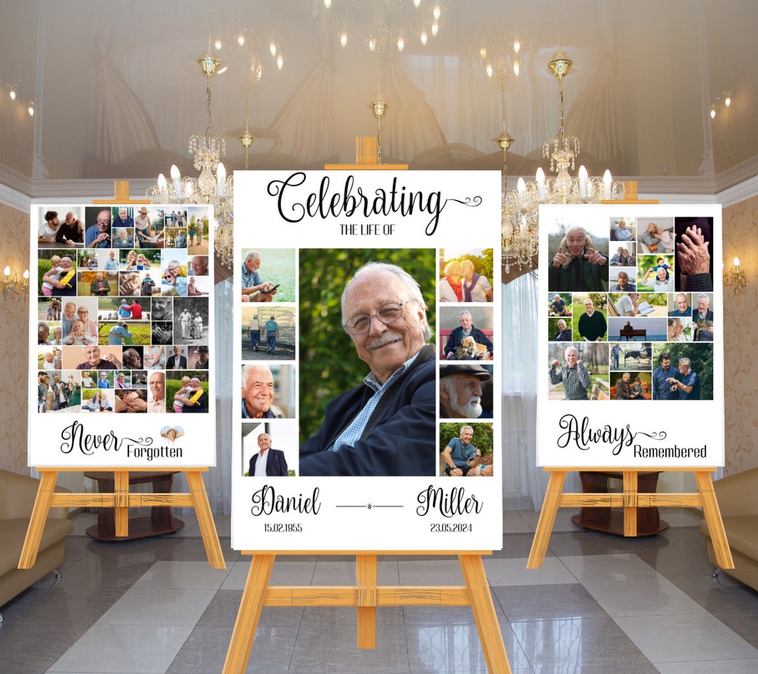 Funeral Photo Collage Sign Set Templates, Funeral Welcome Sign Template ...