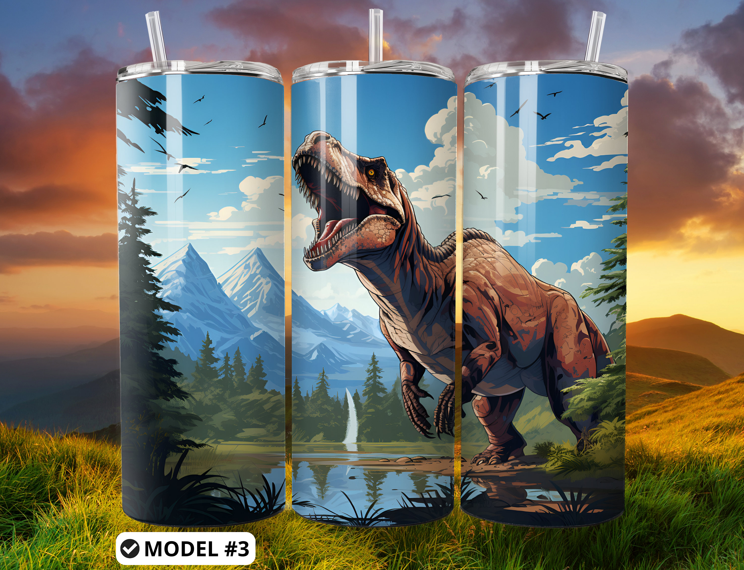 5 Images T-rex Dinosaurs Realistic Tumbler Wrap, 20oz Skinny Tumbler ...