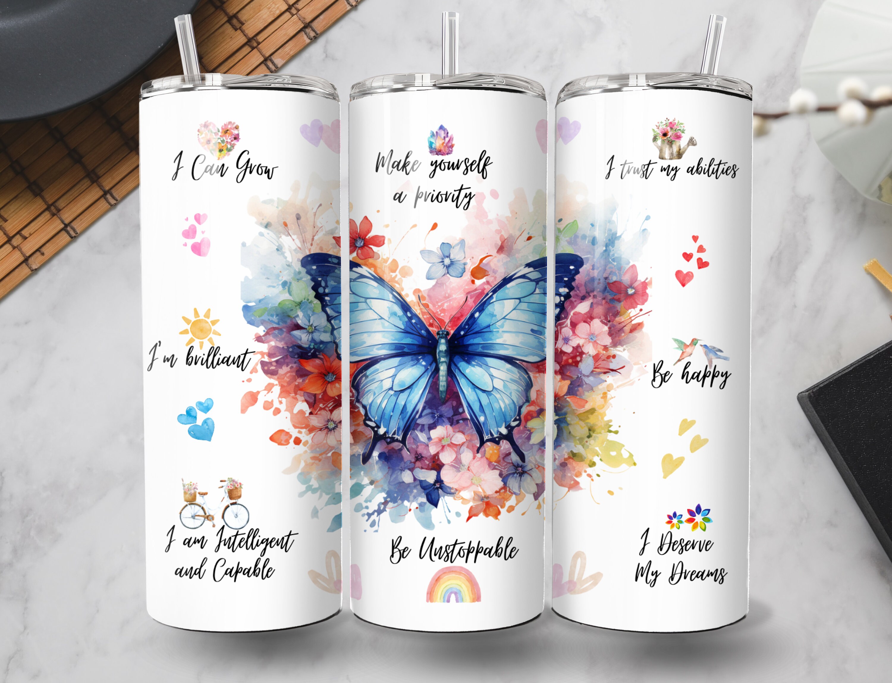 Positive Affirmations Watercolor Tumbler Wrap Affirmations - Etsy