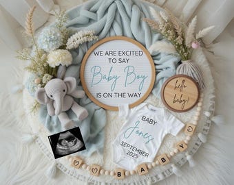 Boy Pregnancy Announcement Digital Baby Announcement Boy Gender Reveal ...