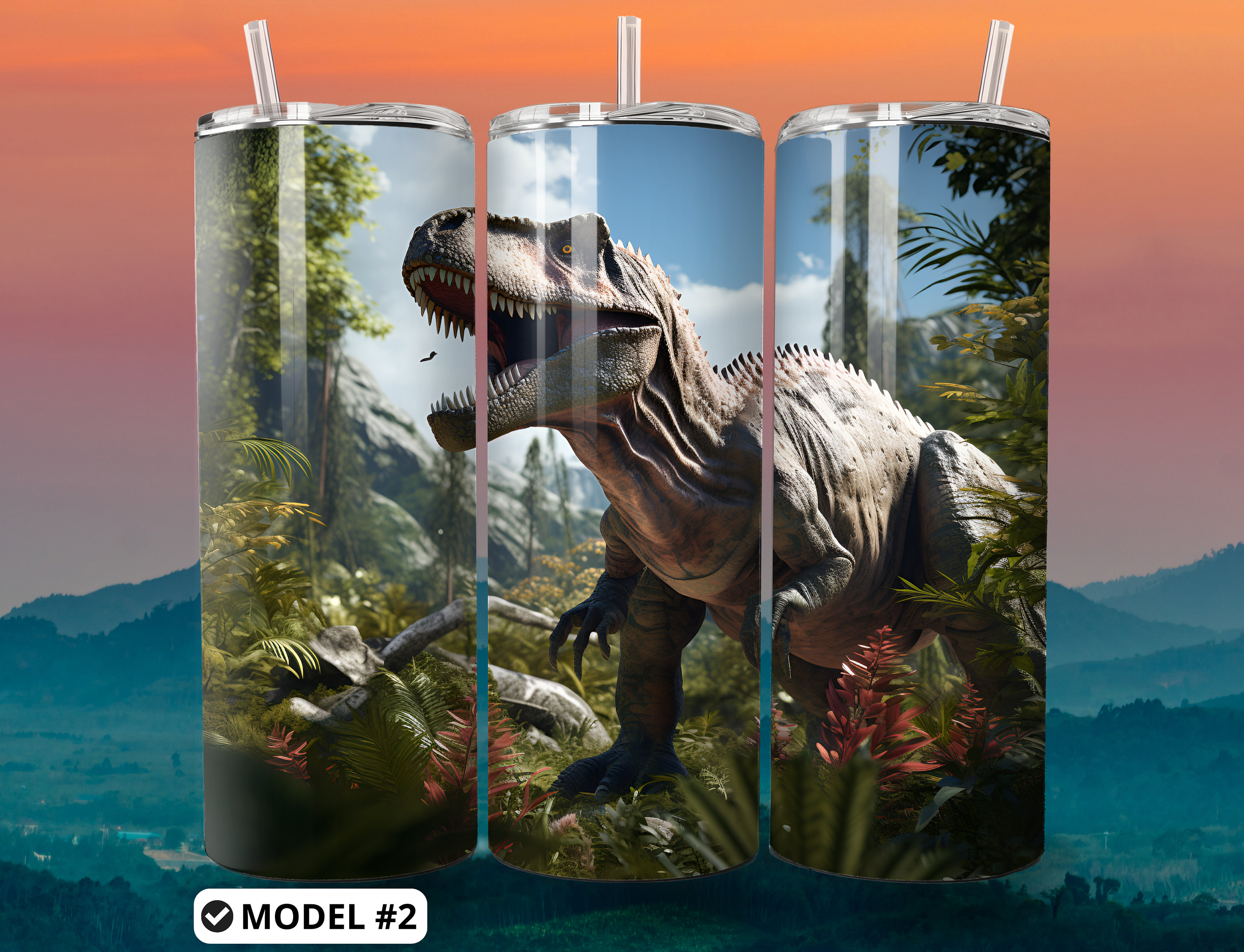 5 Images T-rex Dinosaurs Realistic Tumbler Wrap, 20oz Skinny Tumbler ...