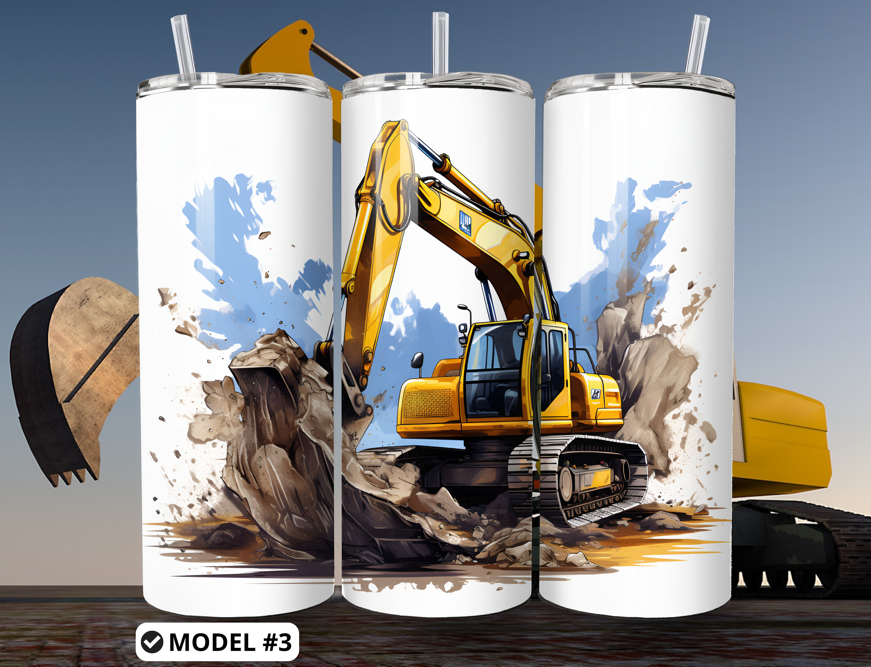 5 Images Backhoe Excavator Construction Trade 20oz Skinny Sublimation ...
