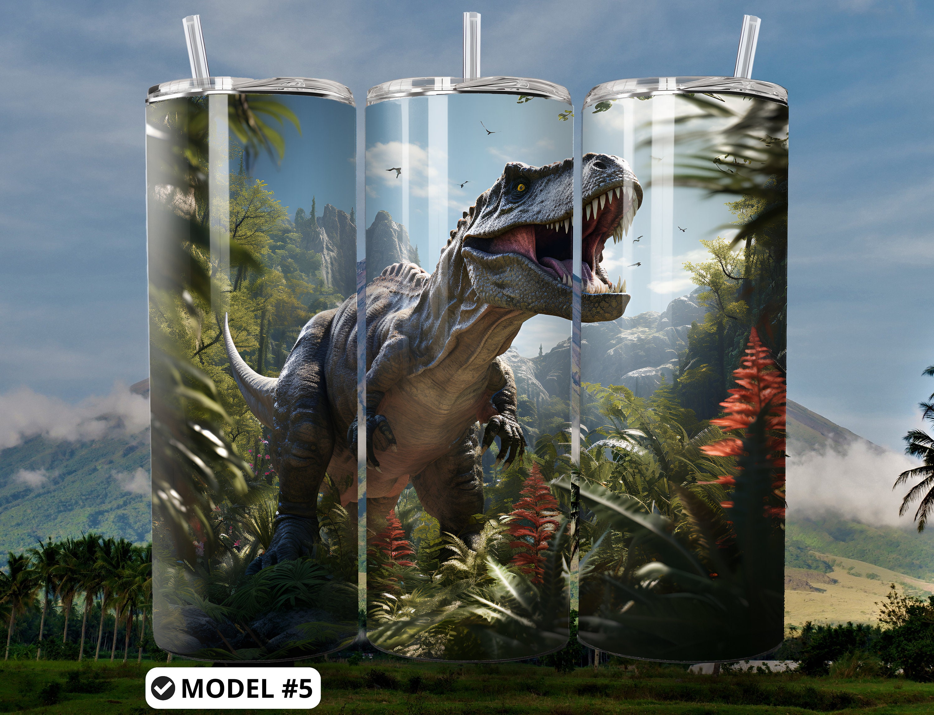 5 Images T-rex Dinosaurs Realistic Tumbler Wrap, 20oz Skinny Tumbler ...