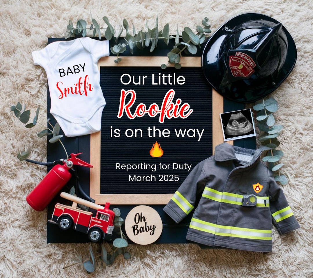 Firefighter Baby Announcement Digital, Firefighter Little Rookie ...