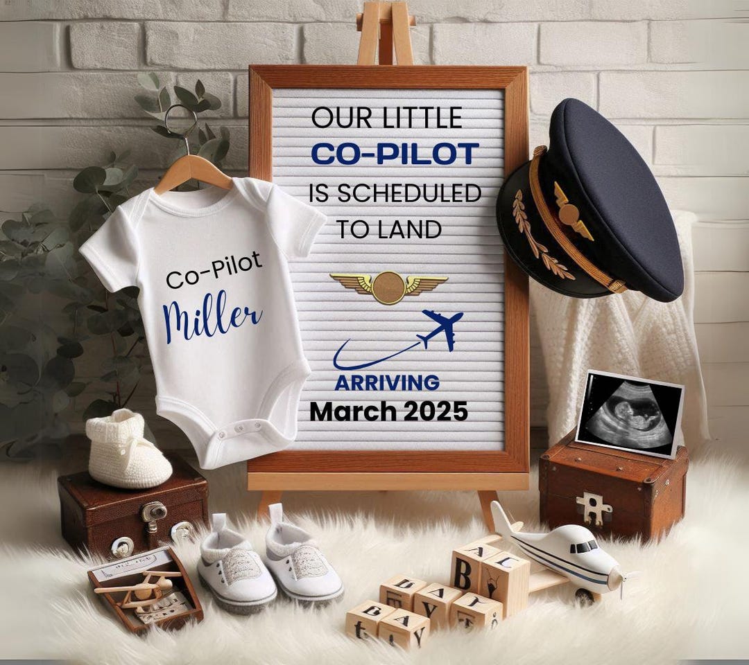 Pilot Digital Pregnancy Announcement, Editable Template, Baby Aviator ...