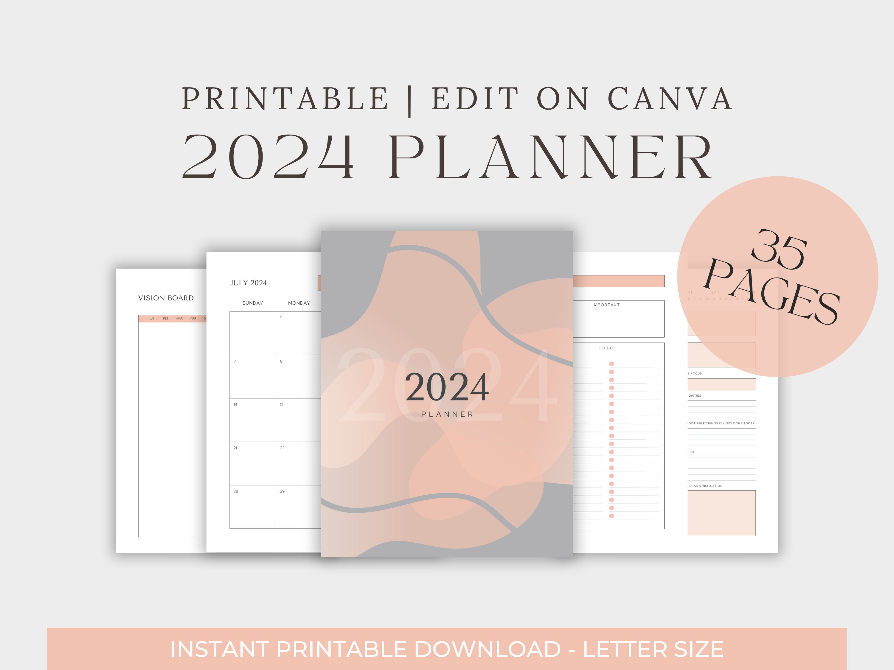 2024 Planner, 2024 Digital Calendar, 2024 Calendar, 2024 Canva Template ...